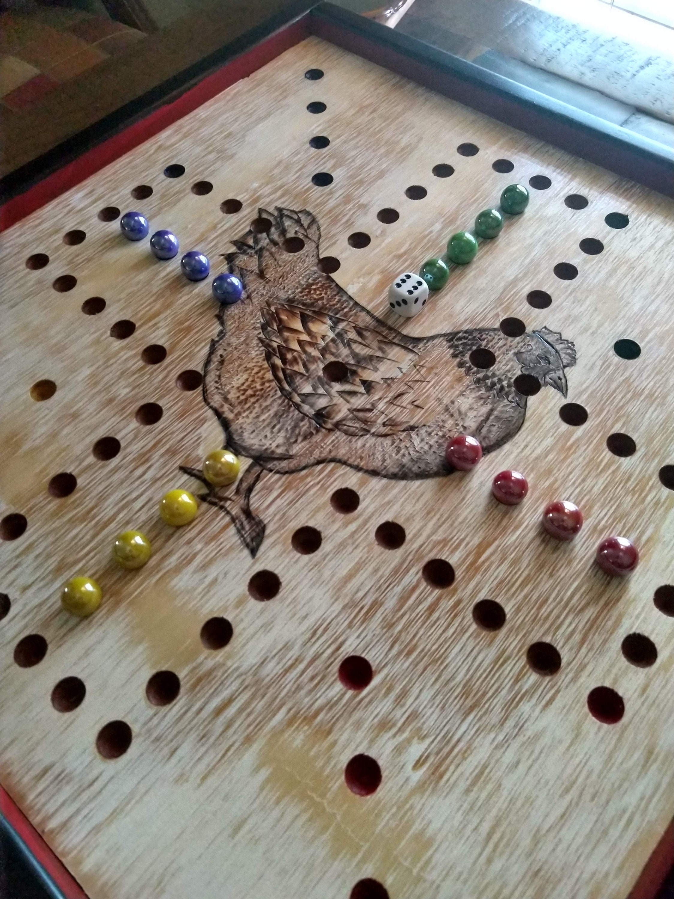 Chicken Wahoo Game Board, Wood Burn Chicken Art Aggravation Game Board ...