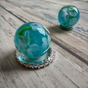 Hibiscus Collector Marbles, 16mm Size Turquoise Blue Marbles With White ...