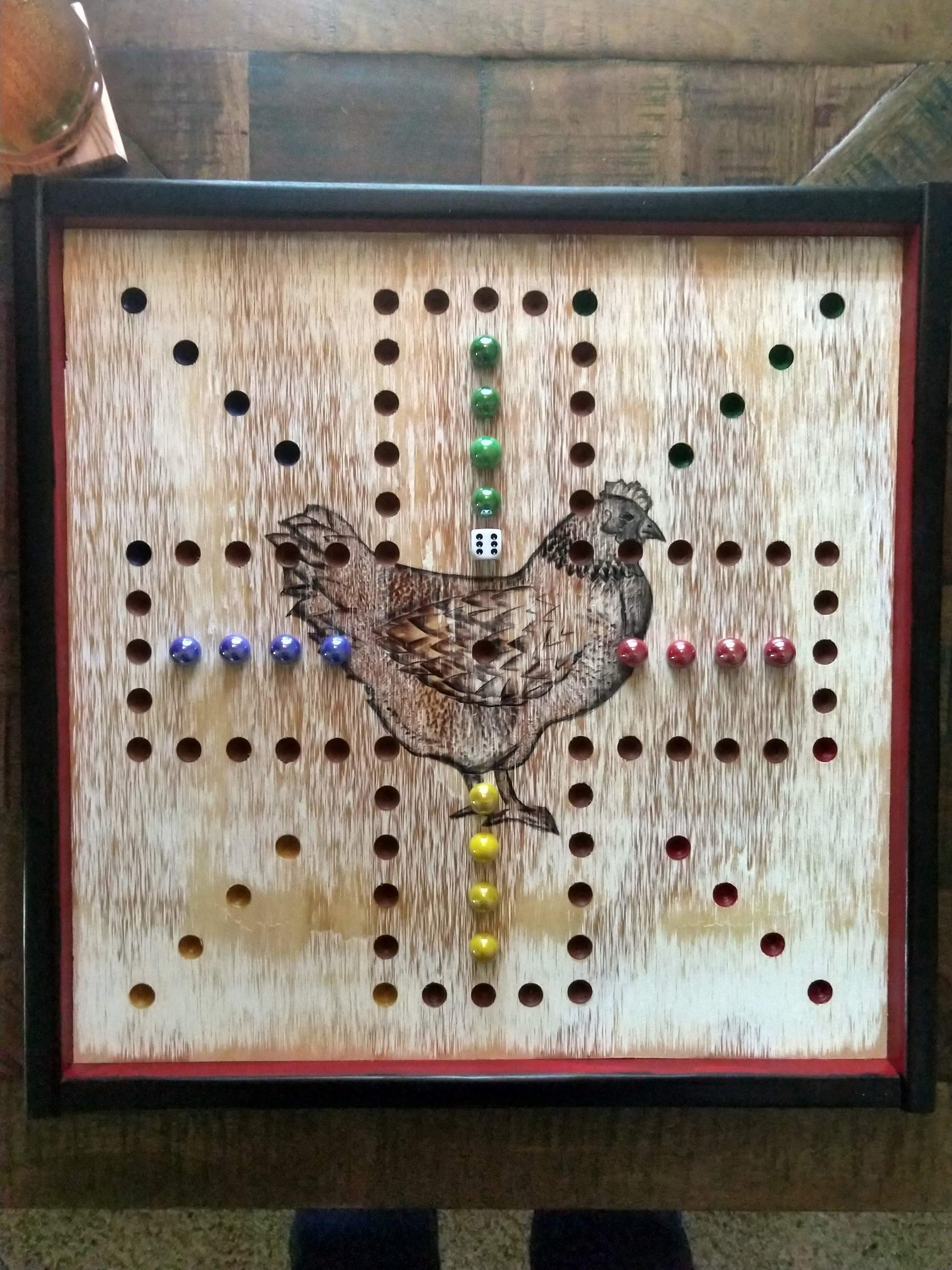 Chicken Wahoo Game Board, Wood Burn Chicken Art Aggravation Game Board ...