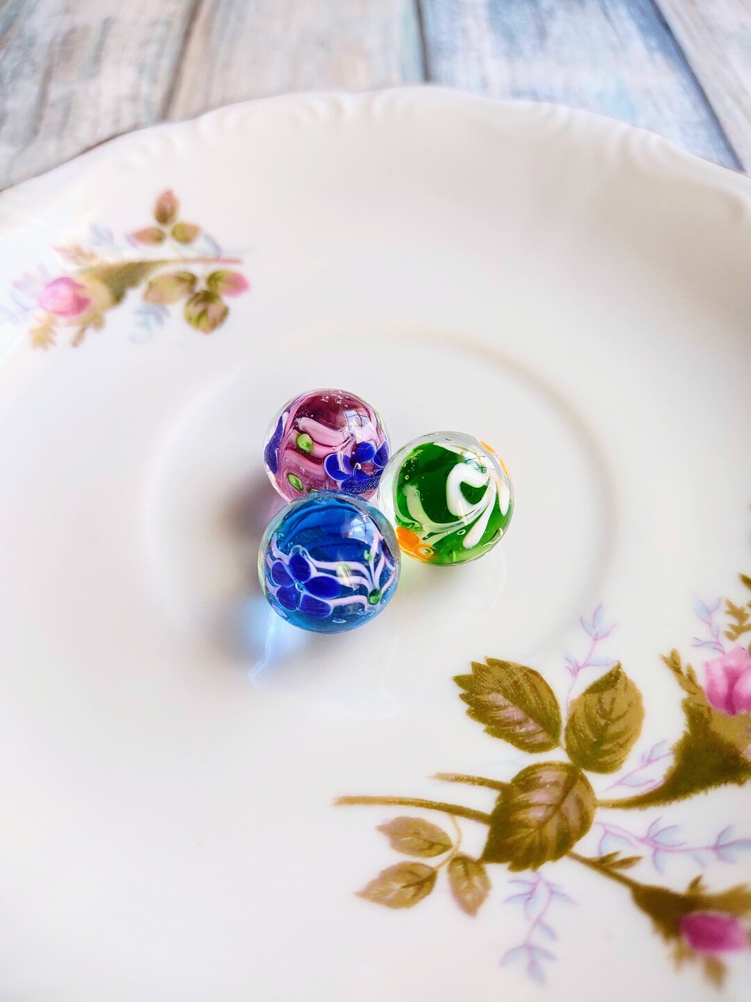 Paeony Collector Marbles, 16mm Size Green, Blue, or Pink\purple Flower ...
