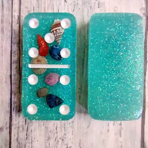 Caribbean Domino Set, Double Six Domino Set With Seashells and Blue ...