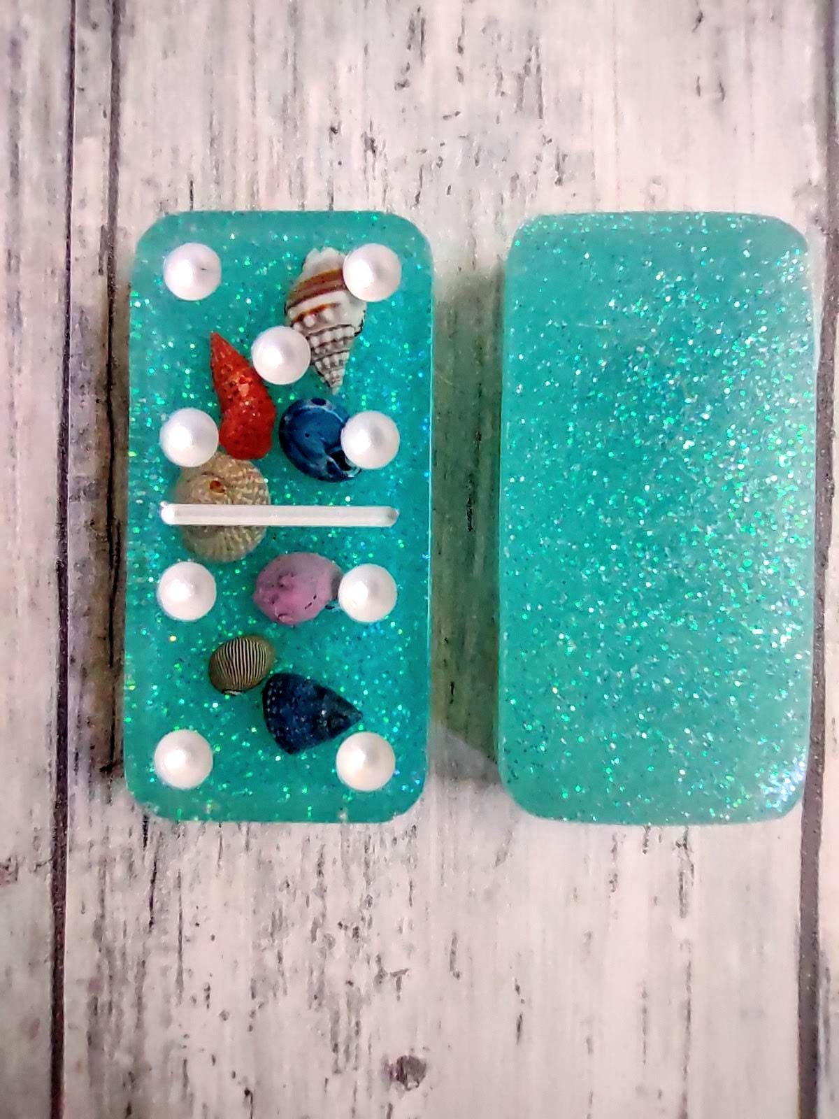 Caribbean Domino Set, Double Six Domino Set With Seashells and Blue ...