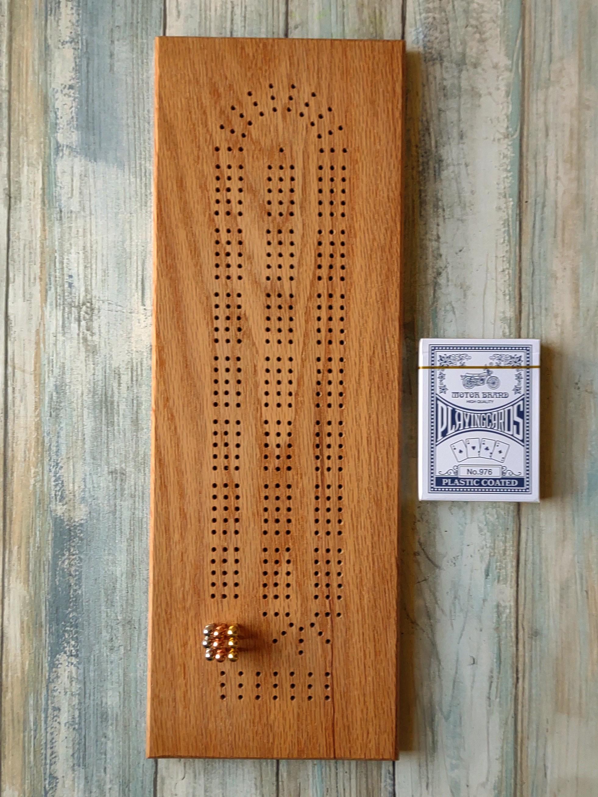 Cribbage Game Board, Oak Cribbage Game Board With Pegs and Cards. 3 ...