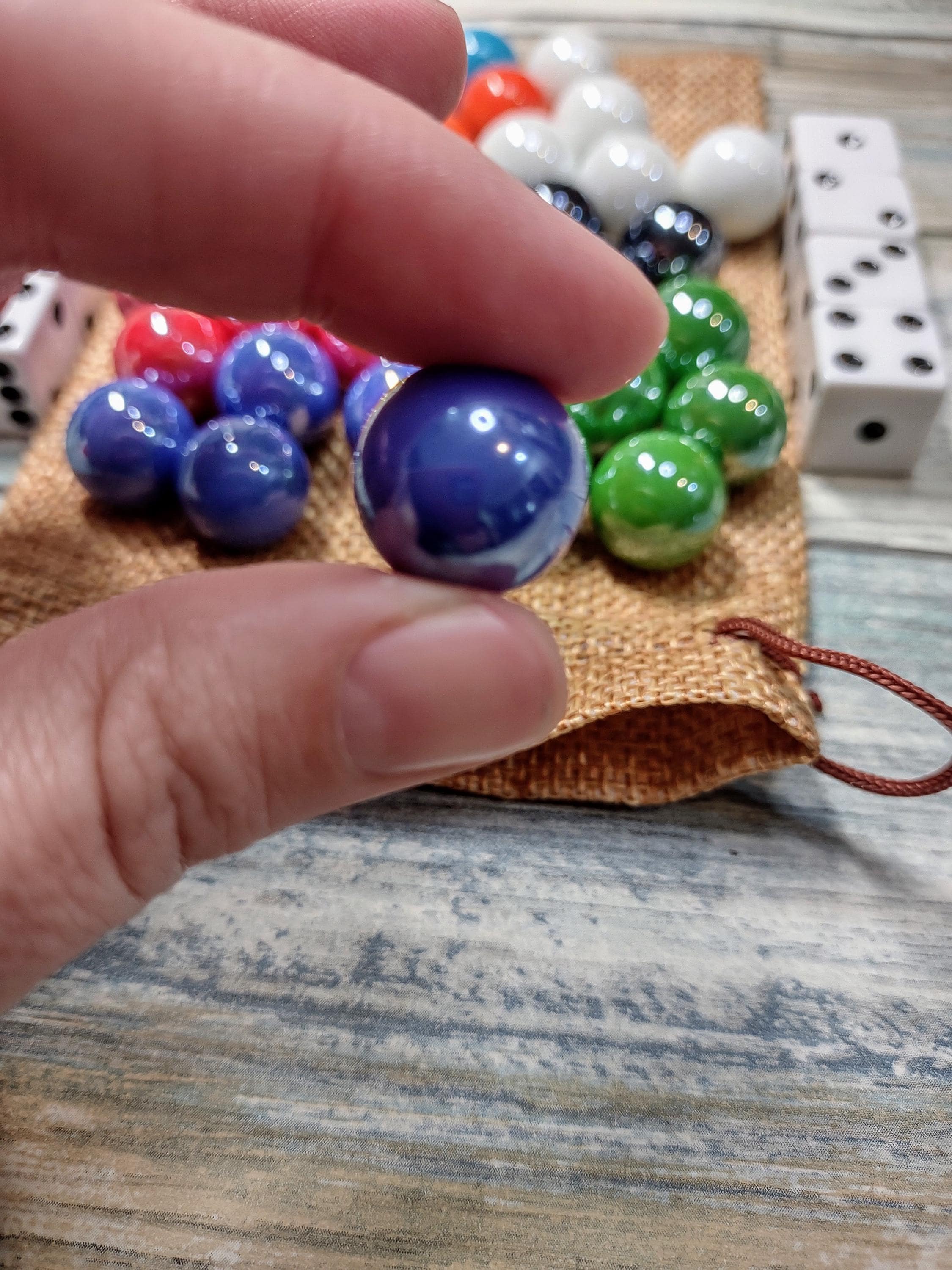 5- Marble per Player Replacement Marble & Dice Set | Iridized Glass ...