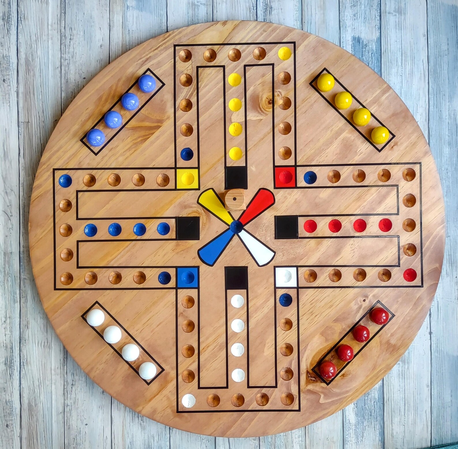 Fast Track Marble Game | Hand-painted Board Game on 24" Pine Round ...