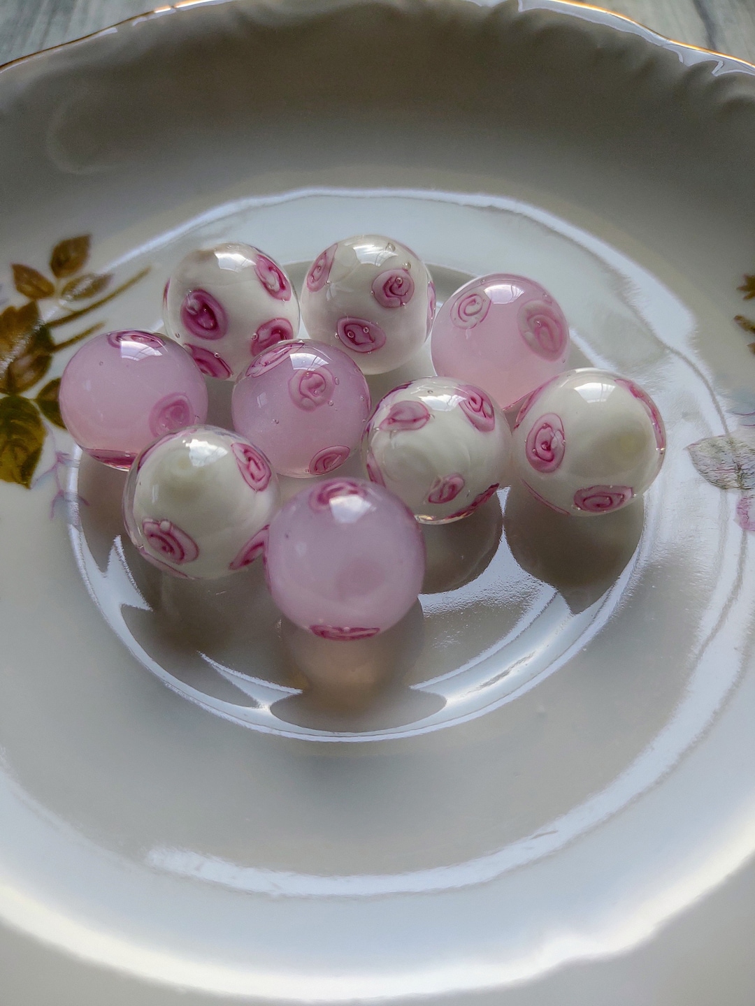 English Rose Collector Marbles, 16mm Size Pink and White Marbles With ...