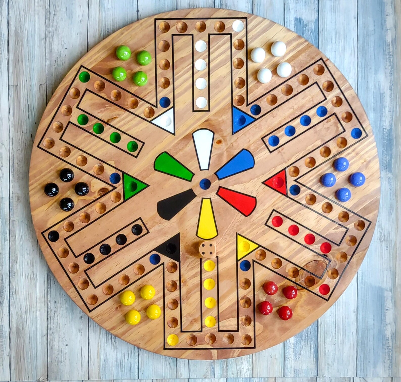 Fast Track Marble Game | Hand-painted Board Game on 24" Pine Round ...