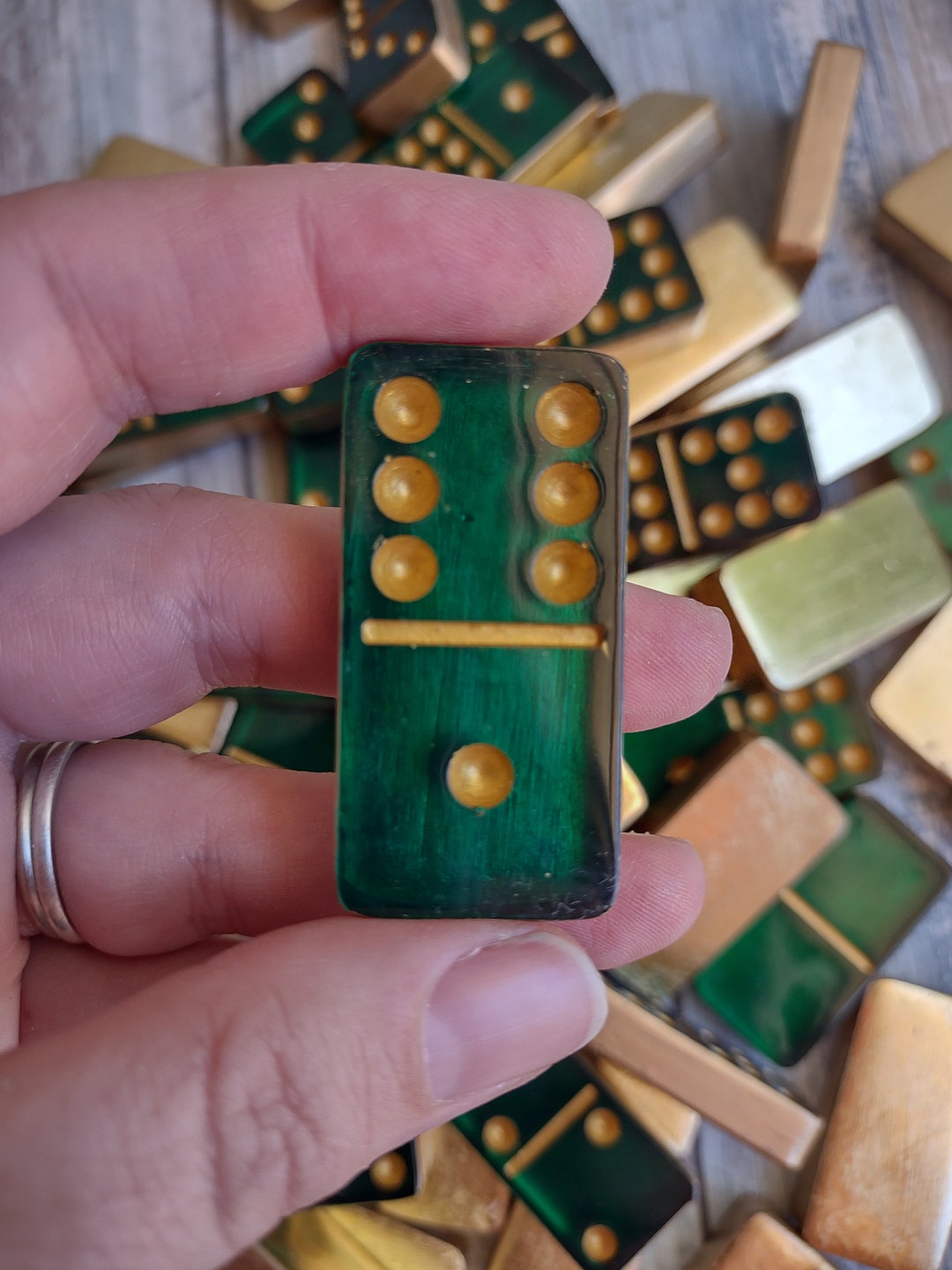 Lord and Lady Double 9 Domino Set, Hand-made Resin Domino Set, Green ...