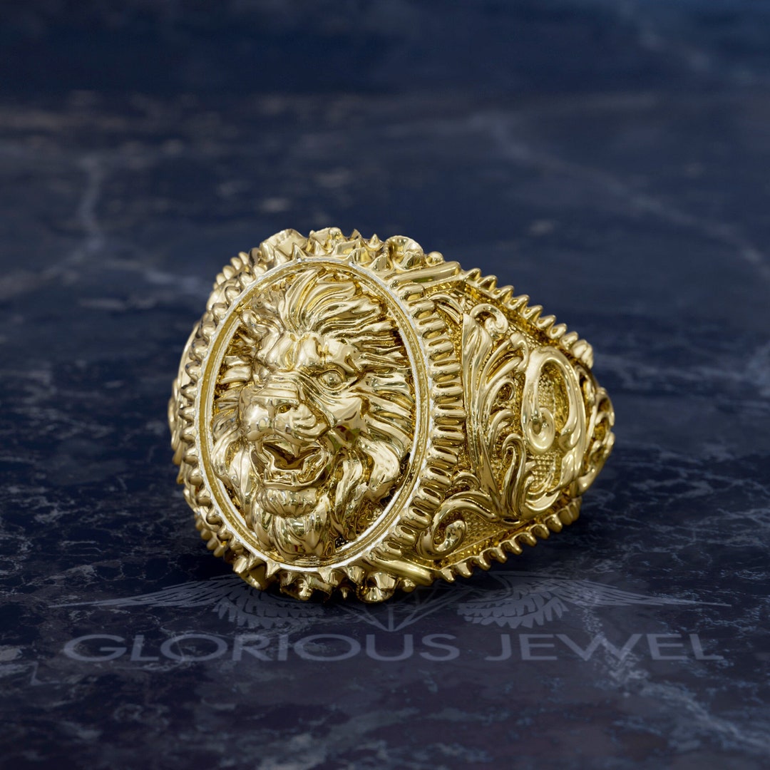Lion Ring, Animal Ring, Leo Jewelry, Solid Gold Ring, Mens Silver Ring ...