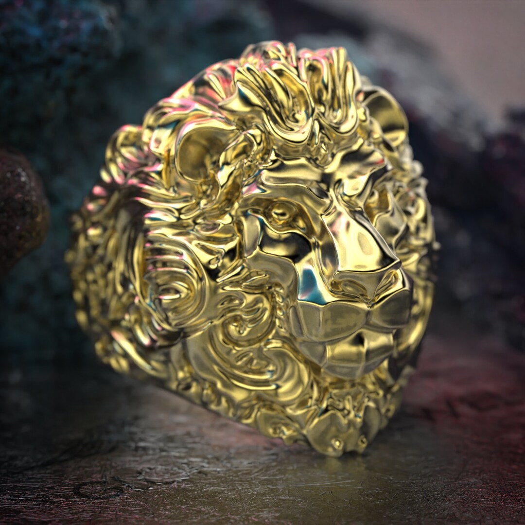 Gold Lion Ring, Solid Gold 18K, Heavy Lion Ring, Silver Lion Ring ...
