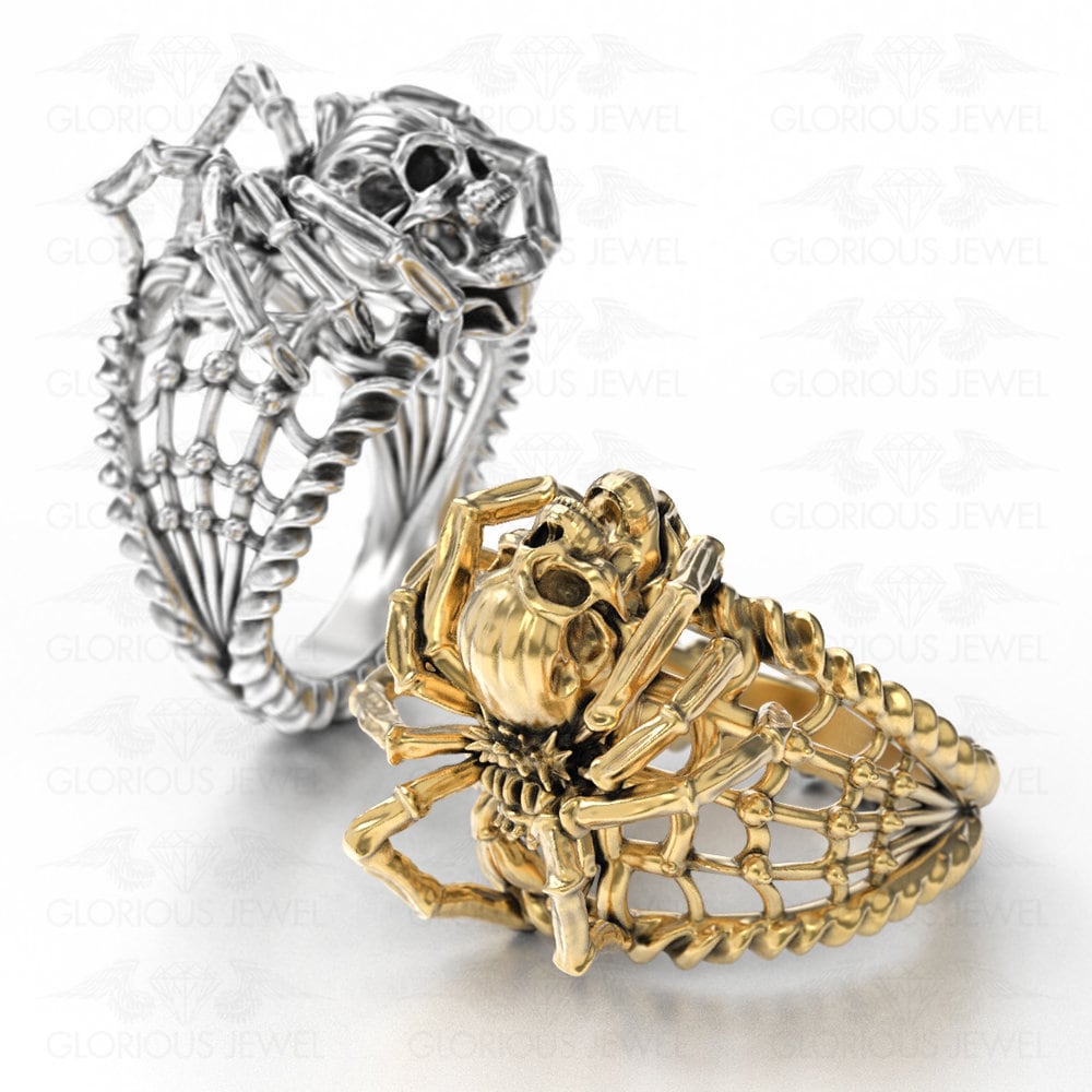 Spider ring jewelry Skull Biker ring Spider jewelry unique | Etsy