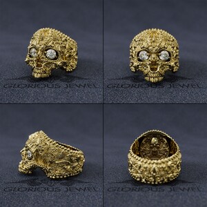 Solid 18K Gold Sugar Skull Ring With Natural si Diamonds Sugar Skull ...