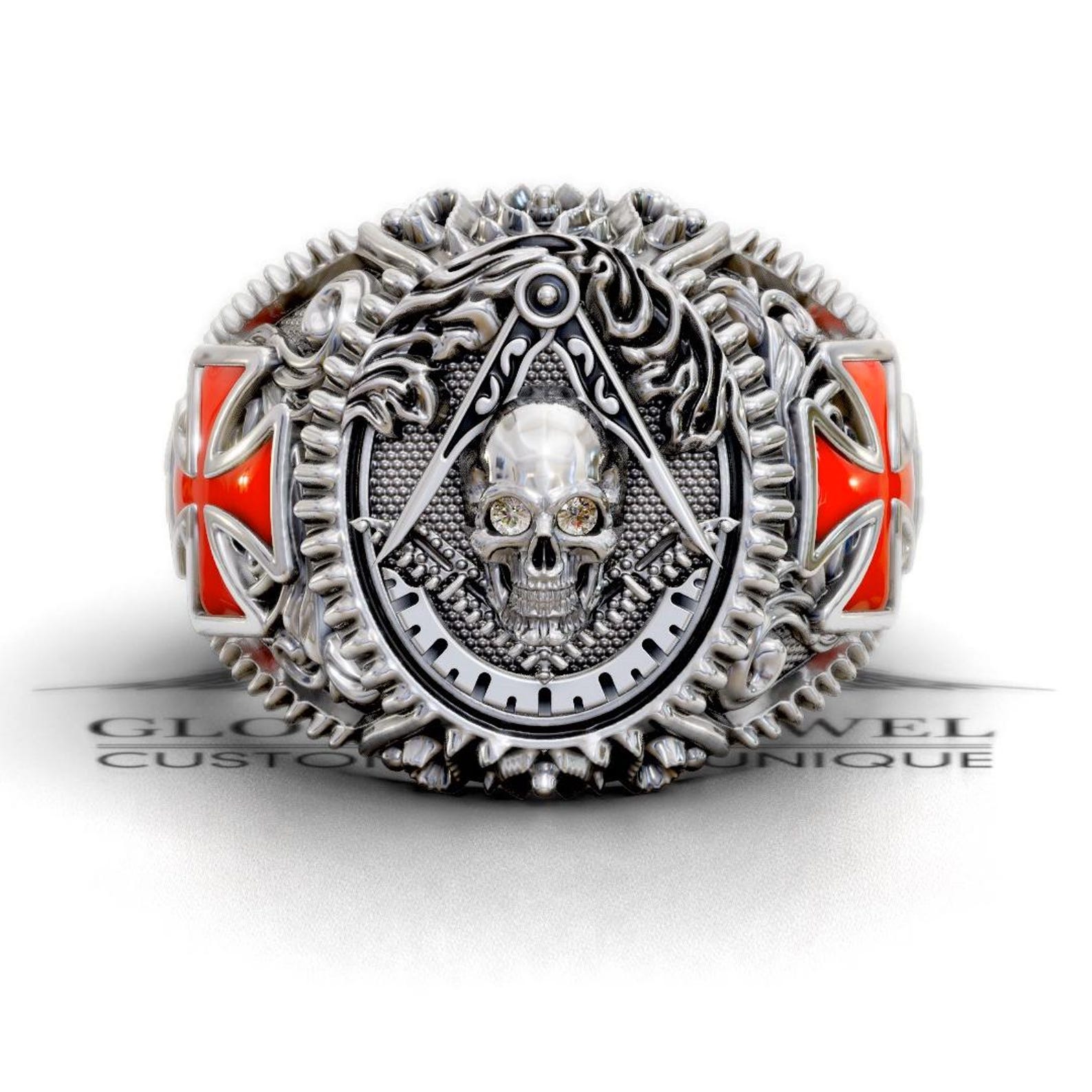 Skull Masonic Ring: Gold & Silver Master Mason Jewelry - Etsy