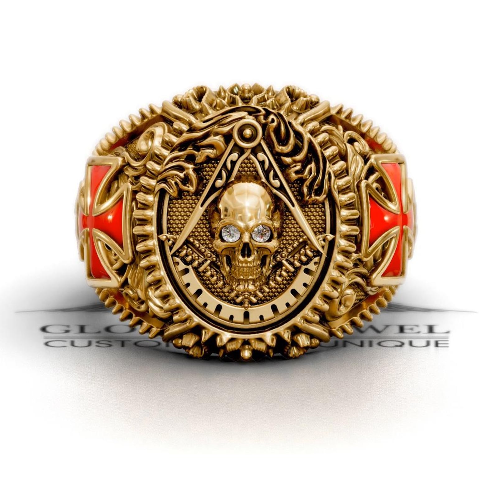 Skull Masonic Ring: Gold & Silver Master Mason Jewelry - Etsy