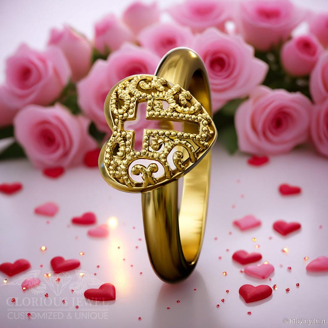 Floral Heart Cross Ring - Boho Heart Cross Floral Ring - Unique ...