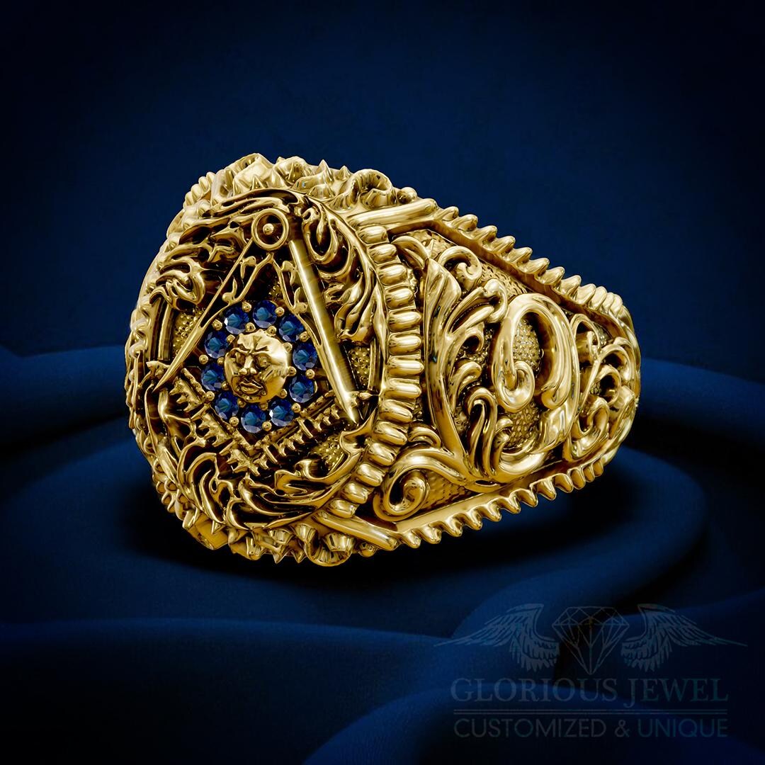 Gold Master Mason Ring With Gemstone: Handcrafted Masonic Jewelry - Etsy