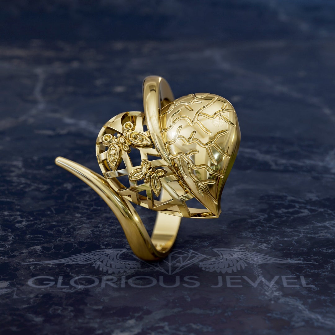 Floral Heart Butterfly Ring - Nature Inspired Jewelry - Butterfly ...