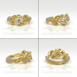 Flower Rings Engagement, Nature Rings Engagement, Plant Ring Jewelry ...