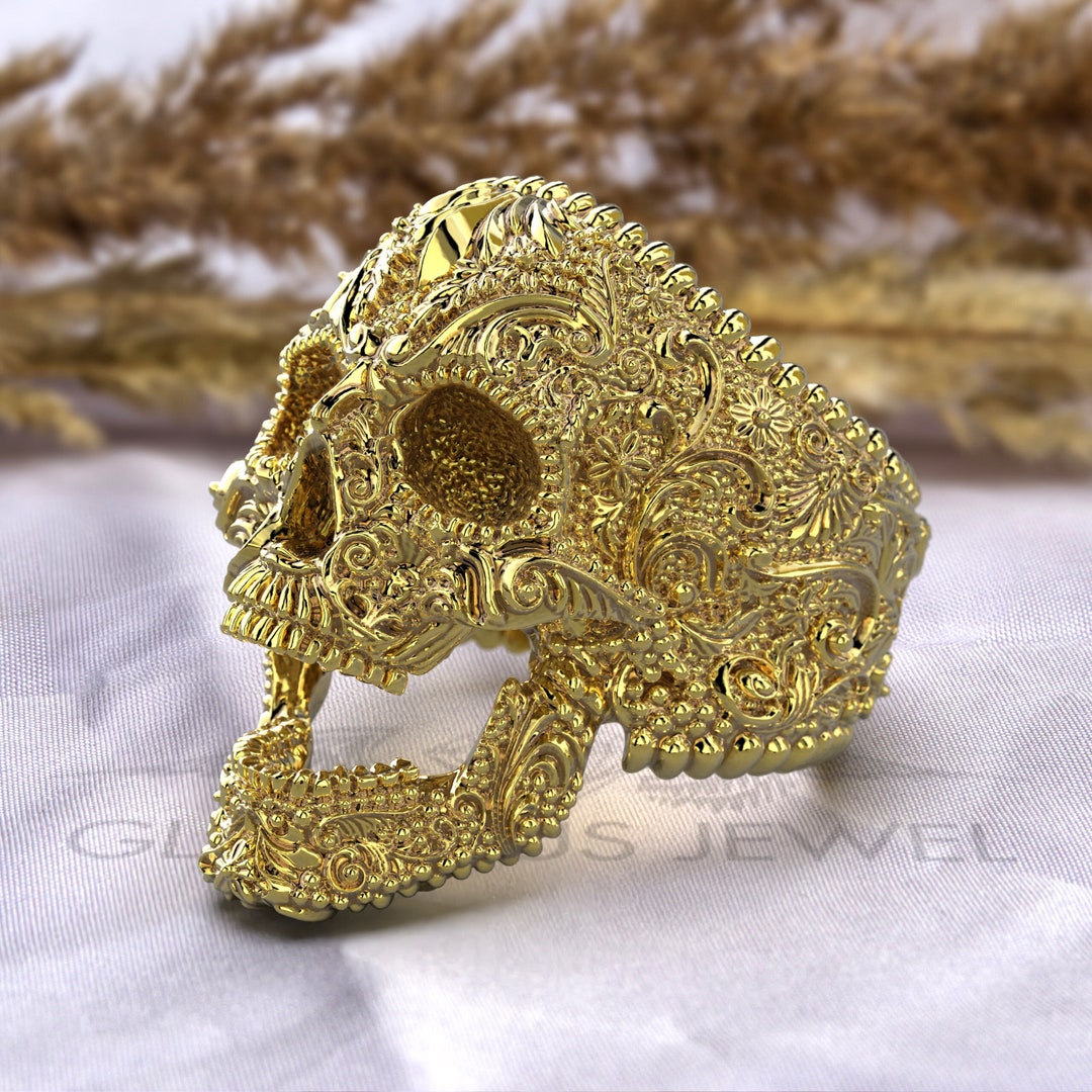 Sugar Skull Ring Silver Skull Ring Bronze Skull Ring Mens Skull Ring ...