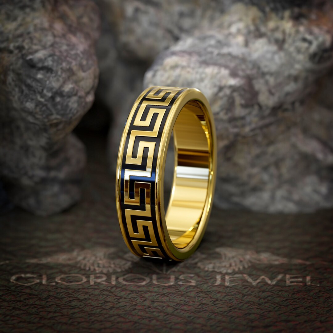 Handcrafted Wedding Greek Key Band With Enamel Detailing - Unique ...