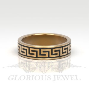 Handcrafted Wedding Greek Key Band With Enamel Detailing - Unique ...