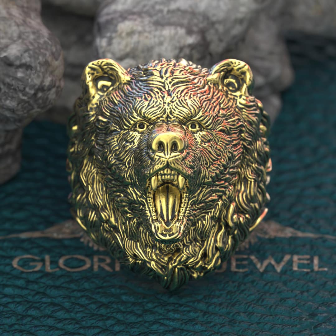 Big Bear Ring, Signet Bear Ring, Animal Ring, Gold Bear Jewerly, Silver ...