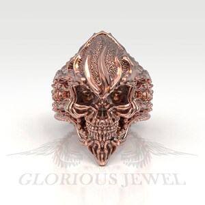 Solid Gold 18K Fire Devil Skull Ring With Back Guitar Design Also ...