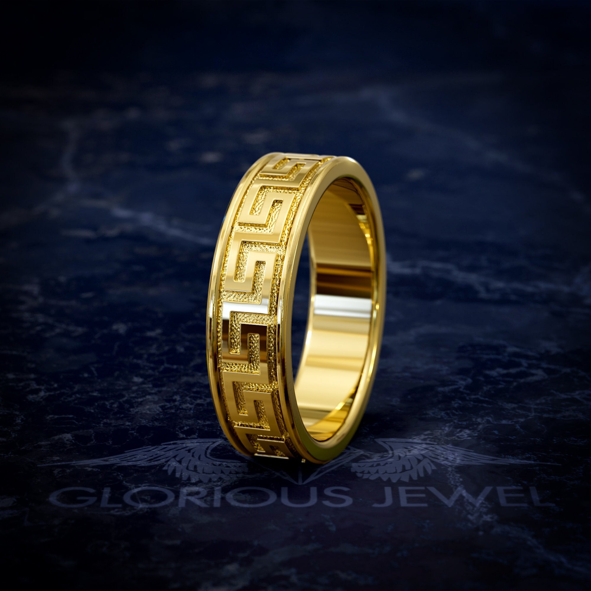 Greek Key Mens Wedding Band Greek Key Fancy Designer Wedding Ring Set