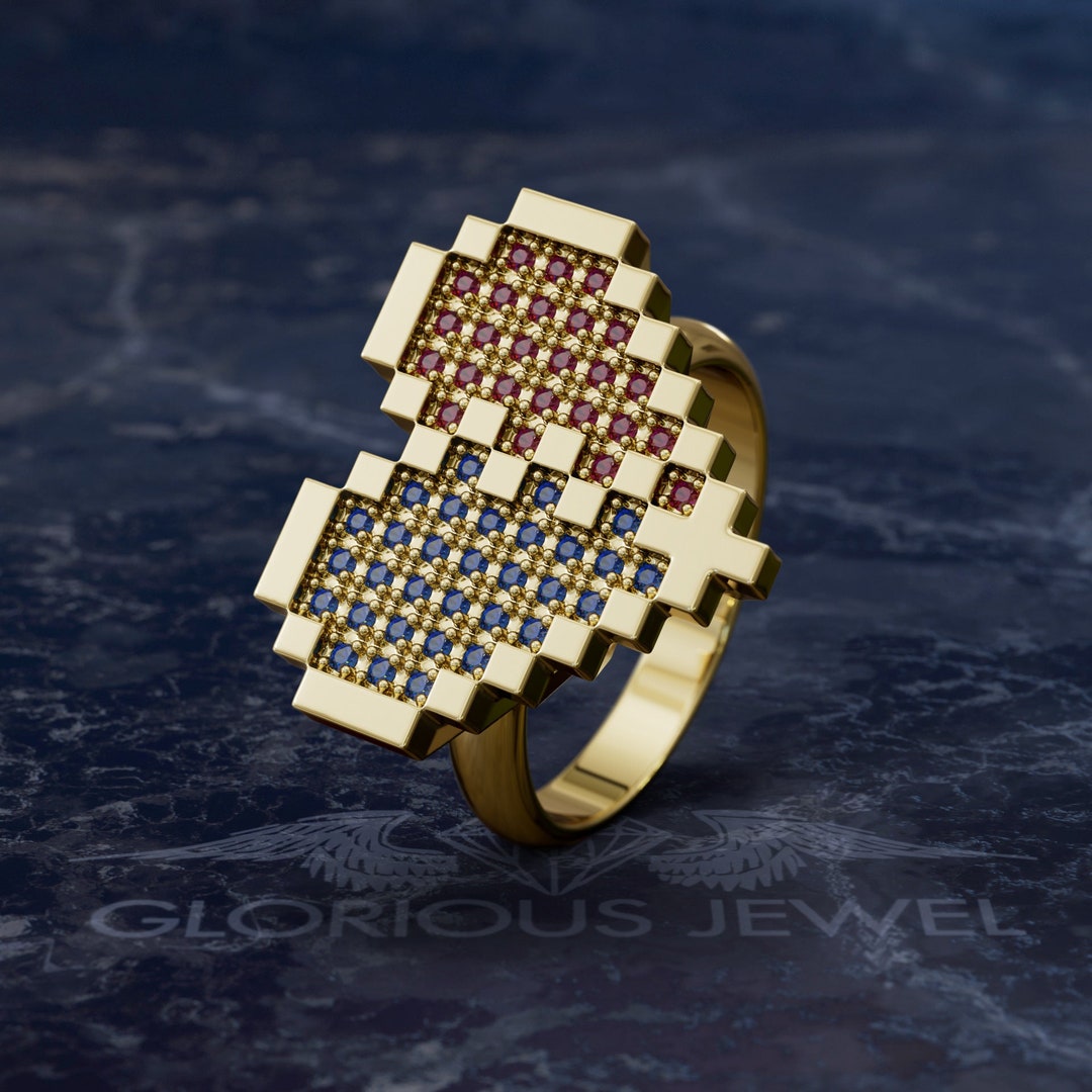 8bit Heart CZ Ring: Gold Gamer Engagement Jewelry - Etsy