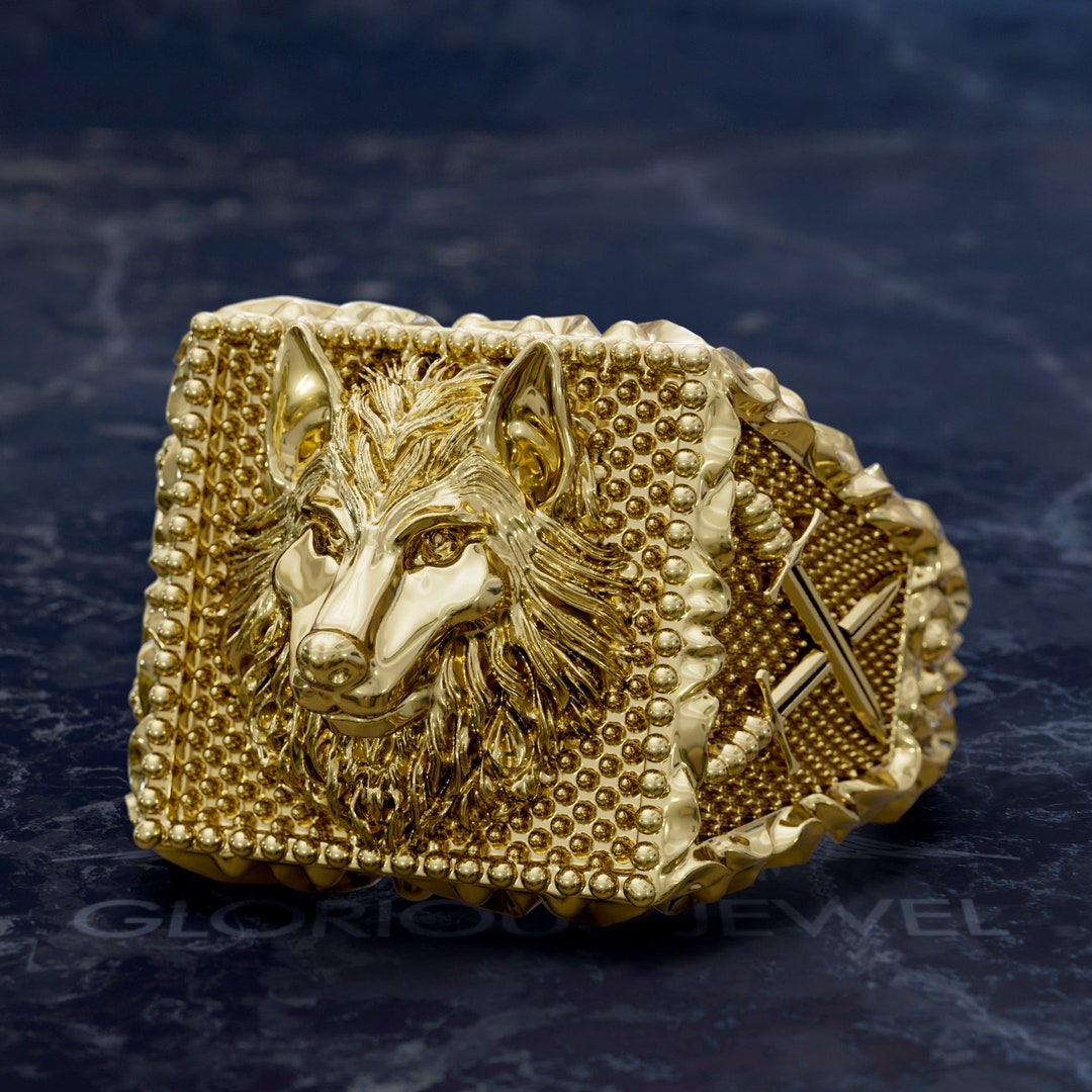 Big Wolf Ring, Wolf Sword Ring, Gold Wolf Ring, Silver Wolf Ring, Wild ...