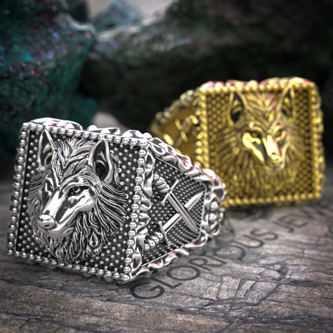 Big Wolf Ring Wolf Sword Ring Gold Wolf Ring Silver Wolf - Etsy