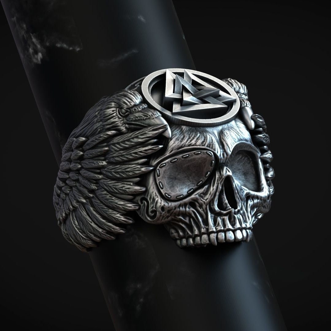 Odin Viking Skull, Raven Skull Ring, Valhalla Ring, Silver Skull Ring ...