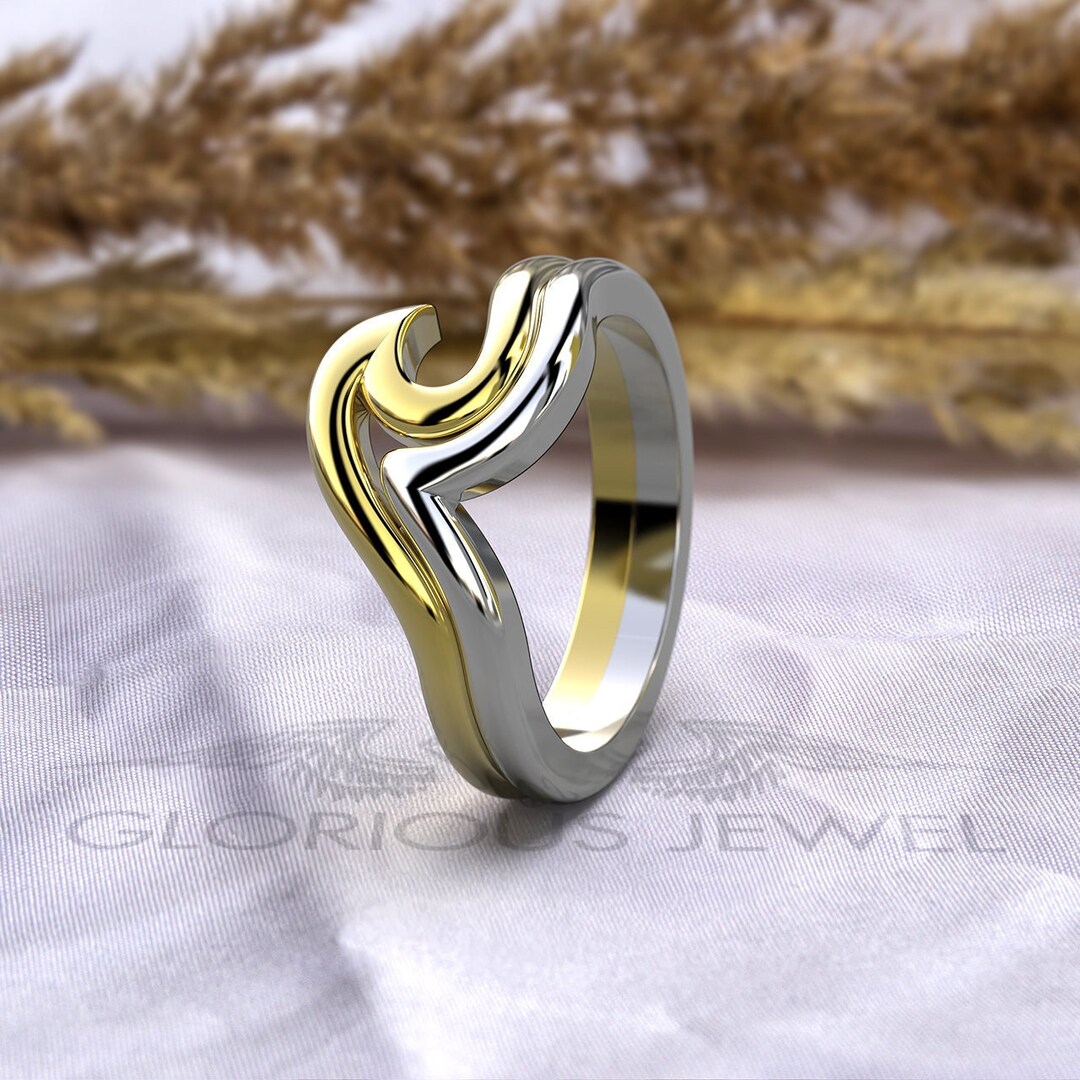 Wave Engagement Ring, Wave Matching Band, Ocean Waves Jewelry, Gold Wave Ring, Unique Wave Ring ...