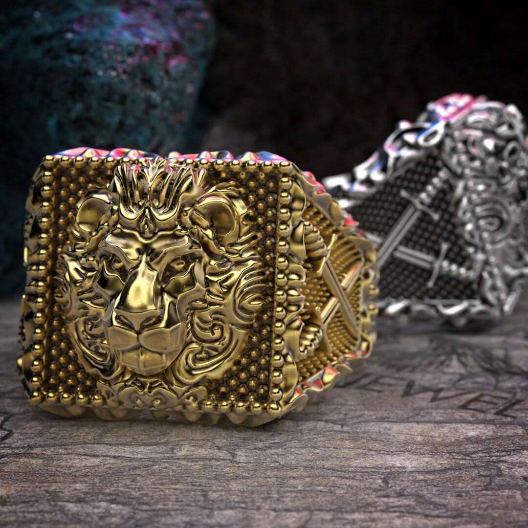 Big Lion Ring Lion Sword Ring Gold Lion Ring Silver Lion - Etsy