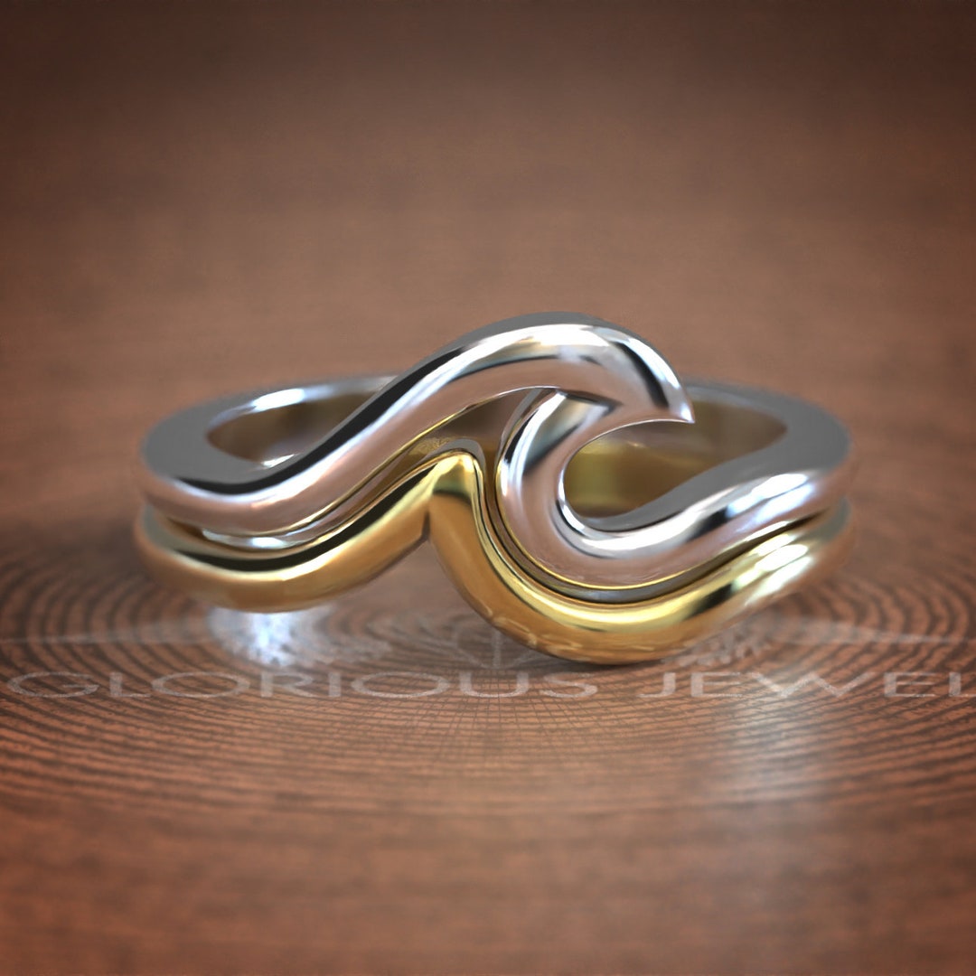Wave Engagement Ring, Wave Matching Band, Ocean Waves Jewelry, Gold Wave Ring, Unique Wave Ring ...