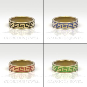 Handcrafted Wedding Greek Key Band With Enamel Detailing - Unique ...