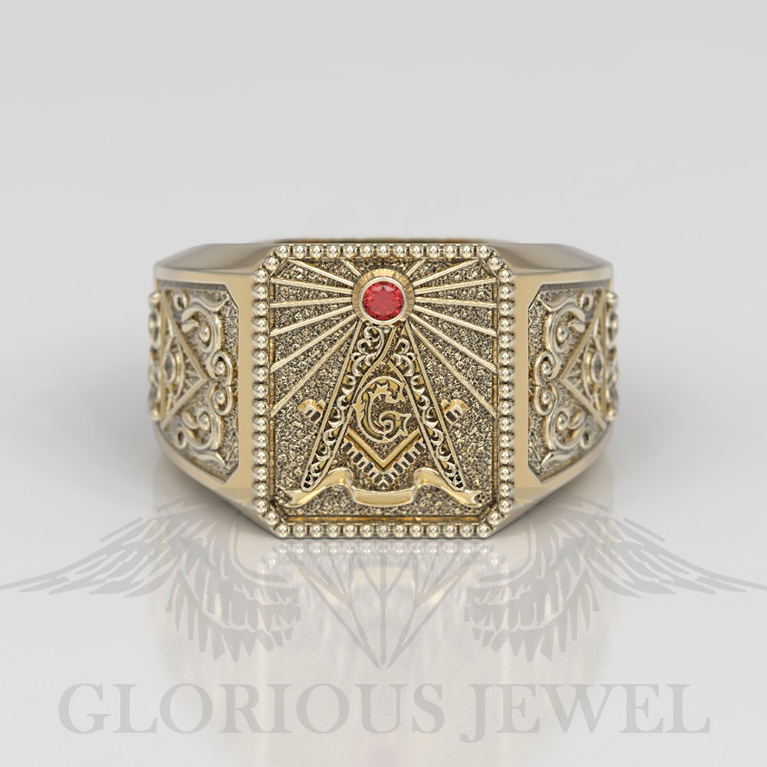 Free Mason ring, Master Mason ring, Freemason Ring with Red Gems ...