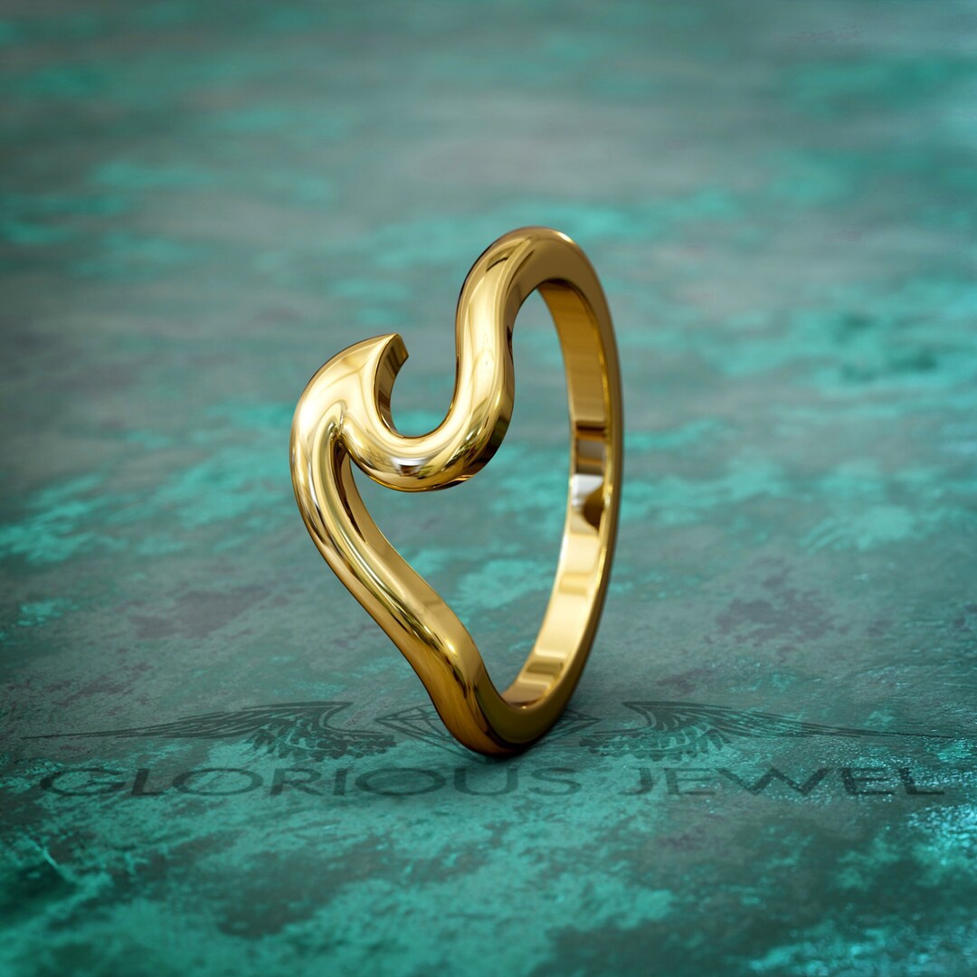 Gold Wave Ocean Wedding Band - Beach Inspired Bridal Ring - Handcrafted ...
