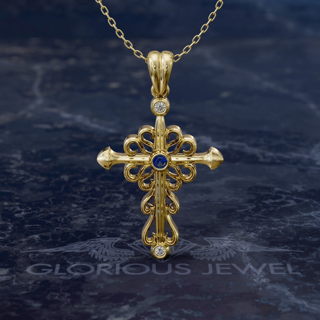 Jesus of Nazareth Cross Pendant Necklace: Gold, Silver, Cubic Zirconia ...