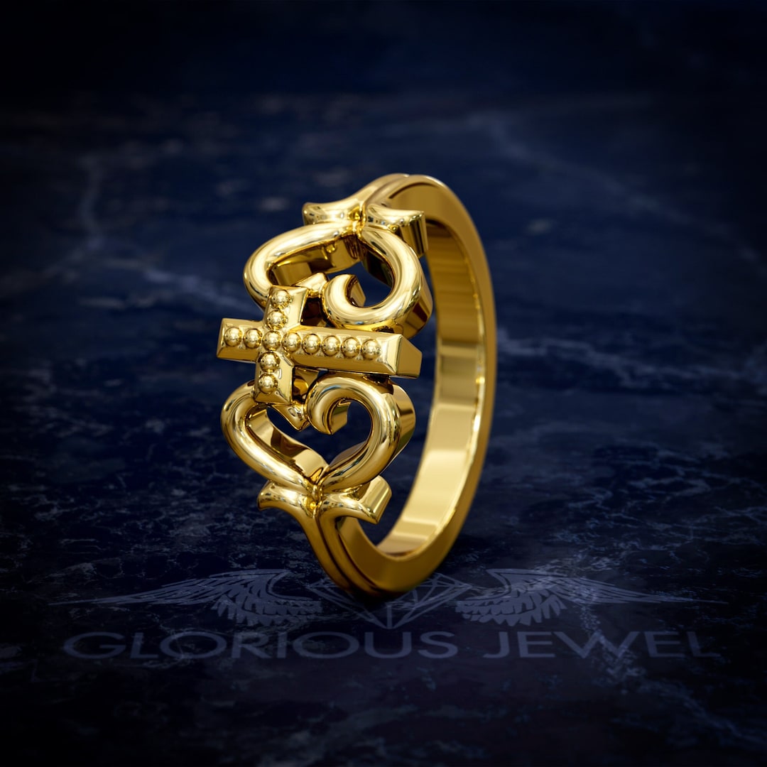 Handcrafted Cross Heart Gold Ring: Religious Jewelry Gift - Etsy