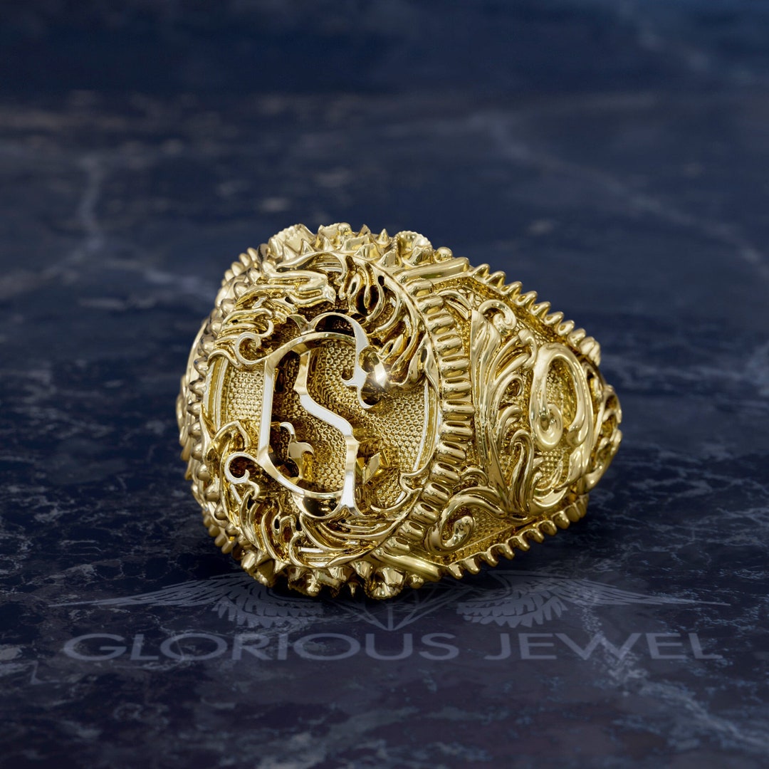SC Signet Ring, Floral Design Ring, Beautiful Design Ring, Gold Floral ...