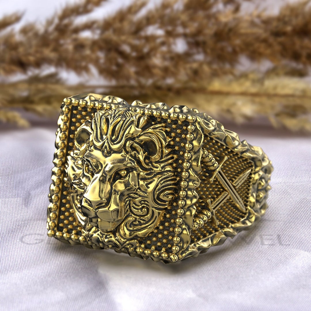 Big Lion Ring, Lion Sword Ring, Gold Lion Ring, Silver Lion Ring ...