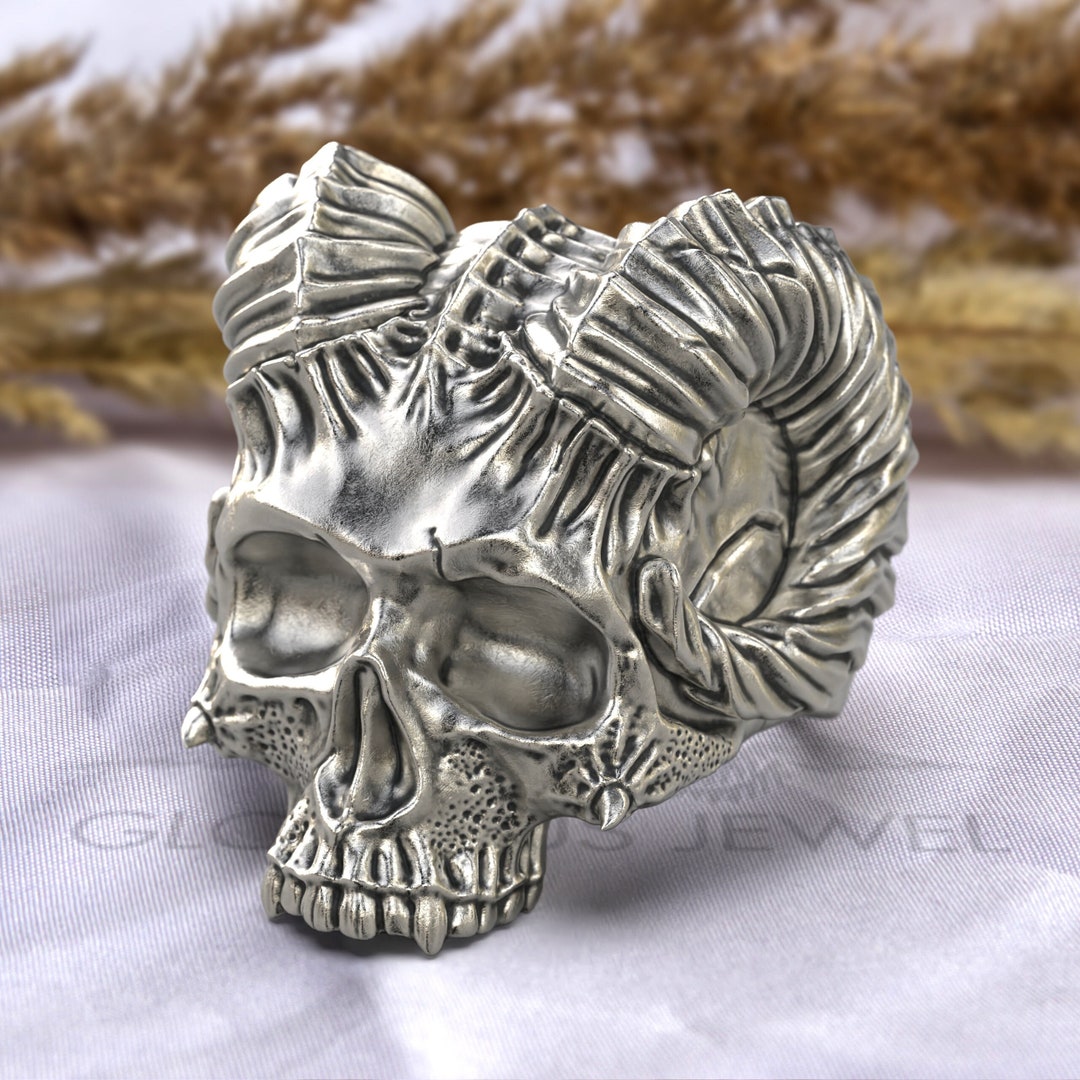 Demon With Horned Skull Ring, Scary Men Ring, Demon Big Ring, Thumb ...