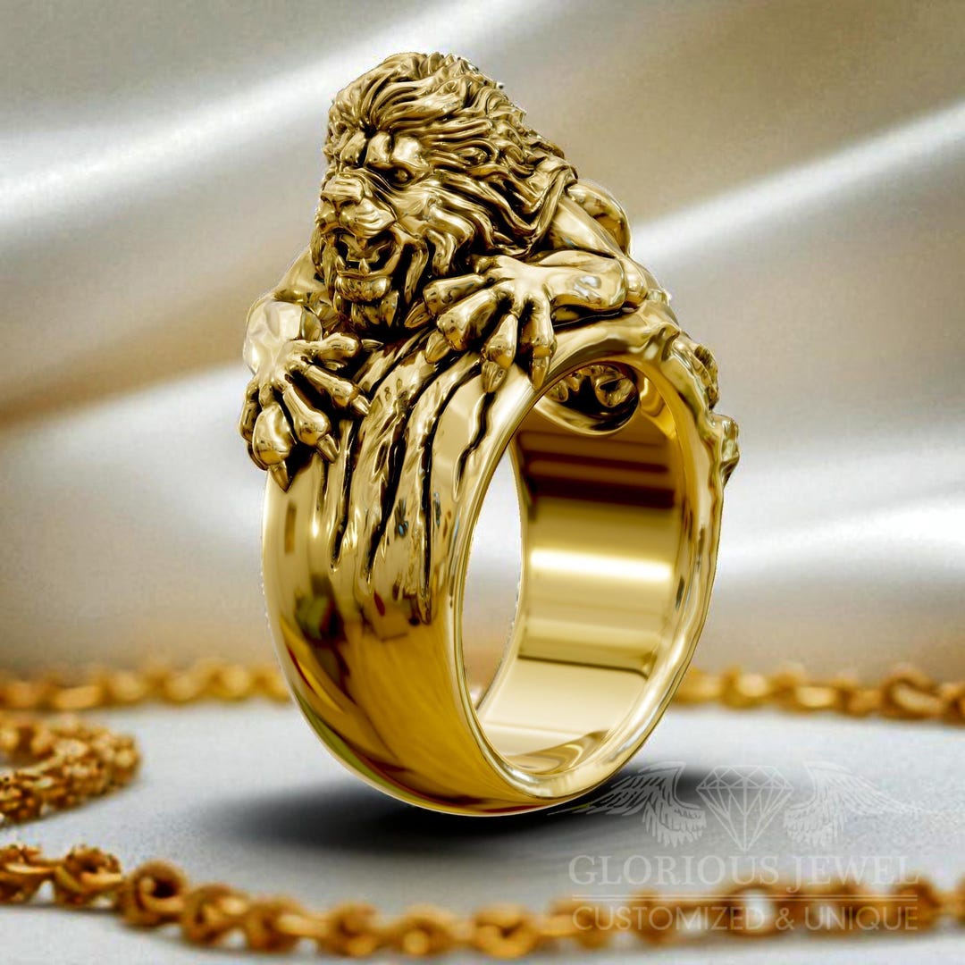 Heavy Lion Ring: Solid Sterling Silver, Gold - Symbol of Strength - Etsy