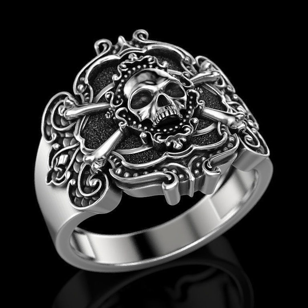 Silver Pirate Skull Ring: Handmade Skull & Bones Jewelry - Etsy