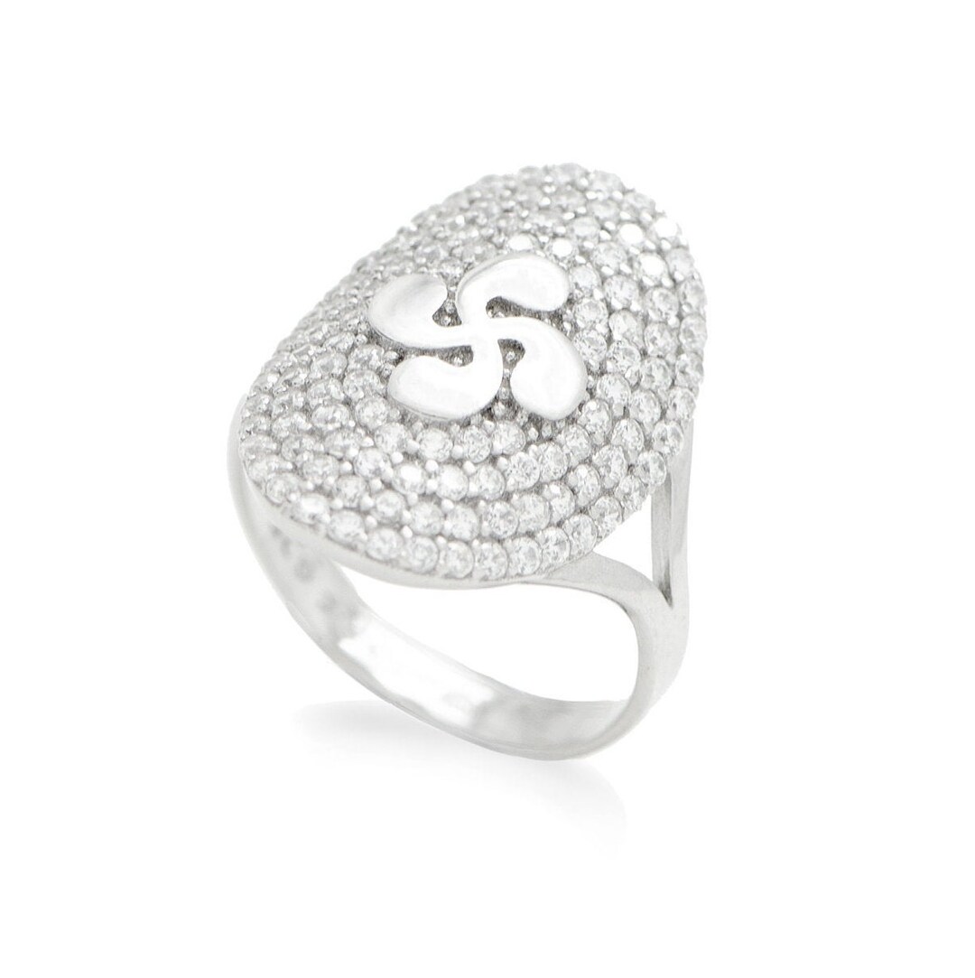 Silver Ring With Zircons and Central Lauburu Basque Cross - Etsy UK