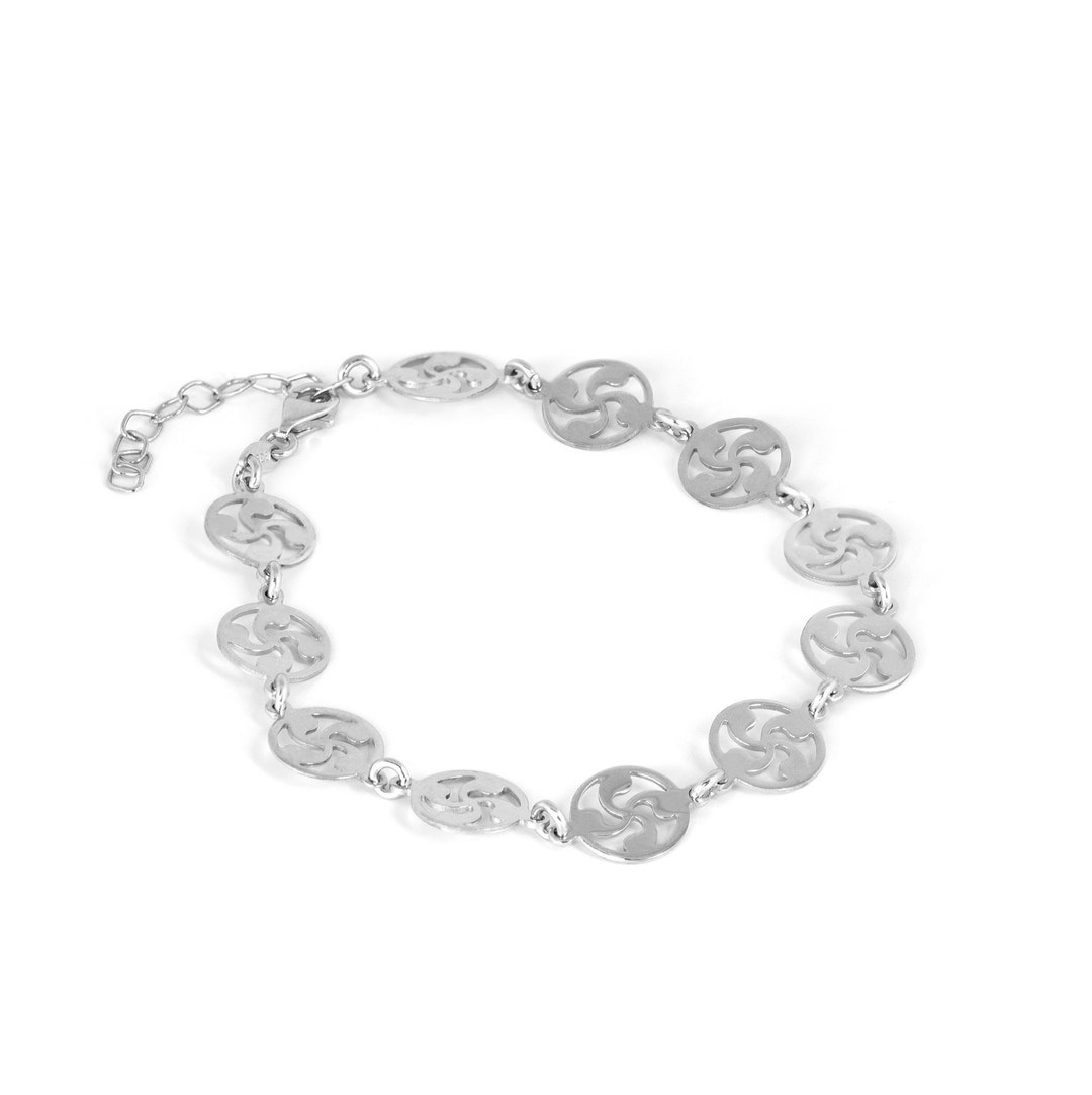Lauburu Silver Bracelet, Basque Jewelry, Basque Cross Circles Bracelet ...
