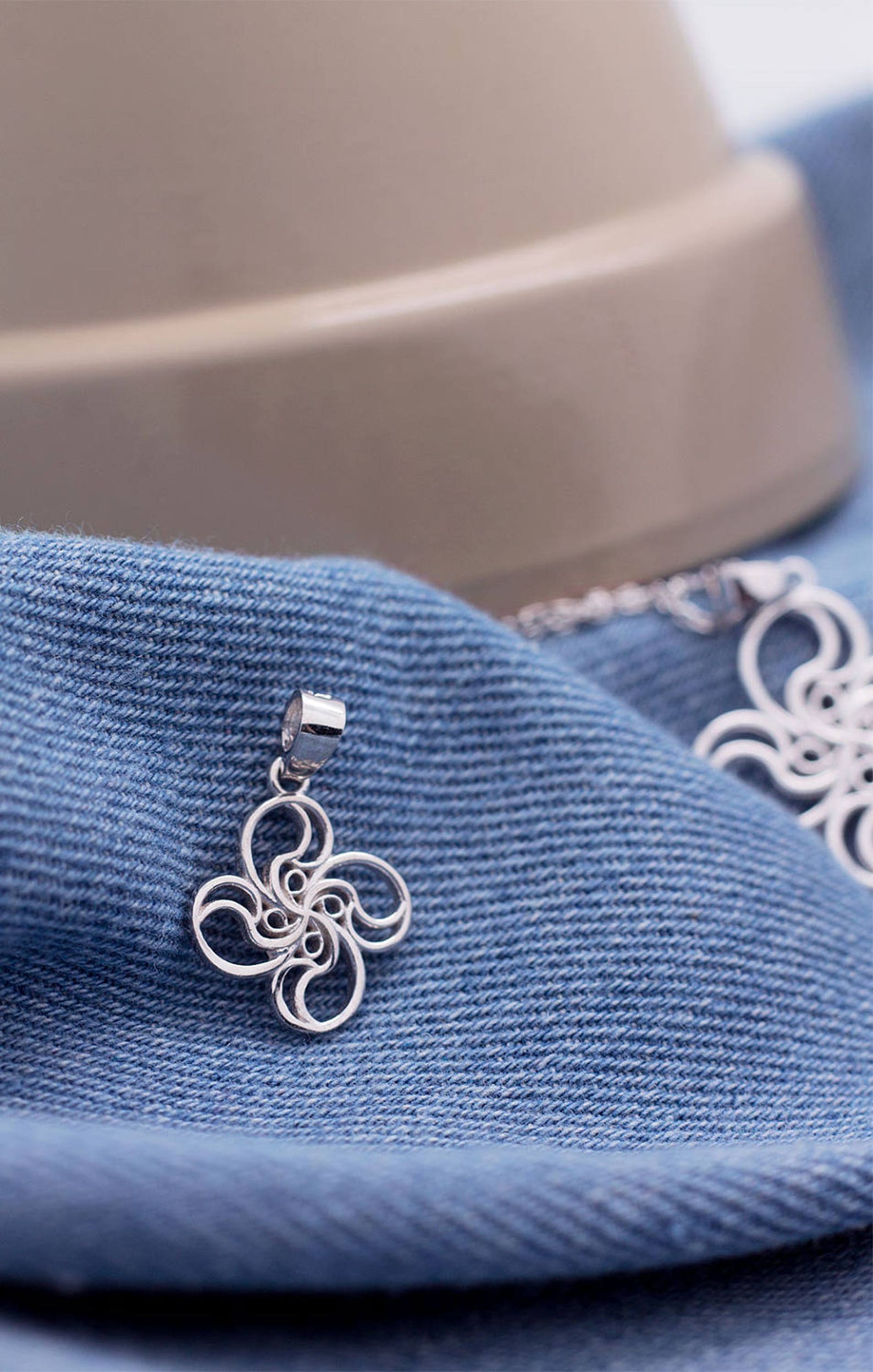 Lauburu Good Luck Silver Charm Lauburu Silver Necklace | Etsy