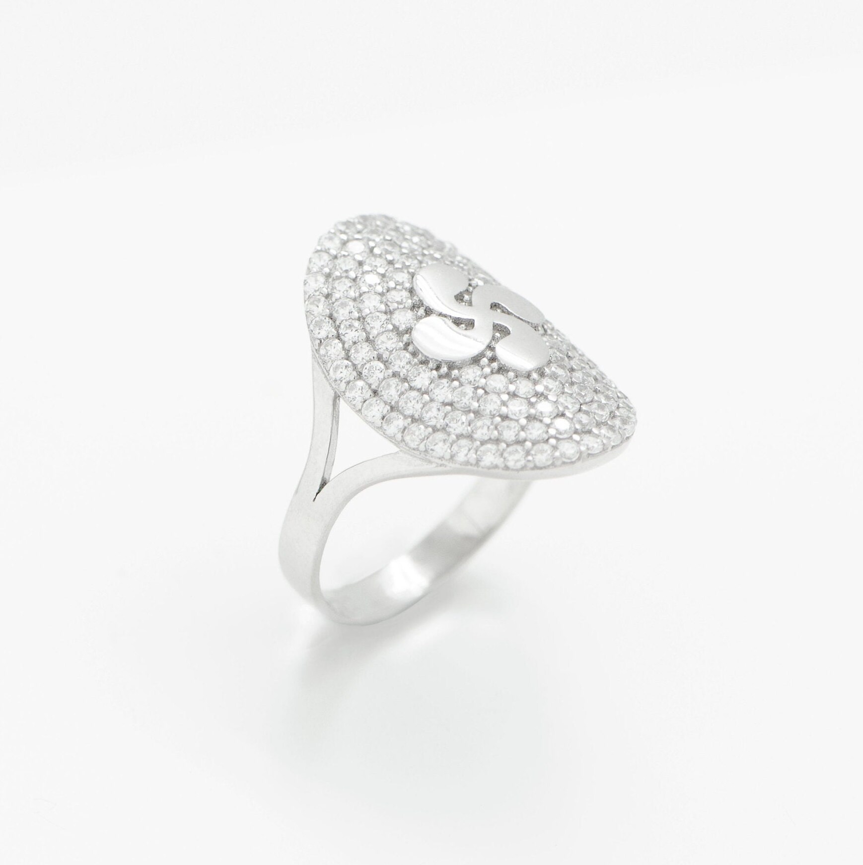 Silver Ring with Zircons and Central Lauburu Basque Cross | Etsy