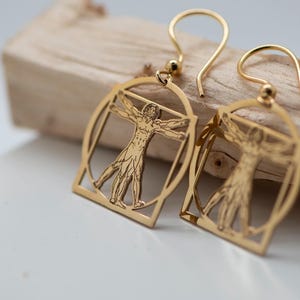 Vitruvian Man of Leonardo Da Vinci Earrings 18k Gold Plated Handmade ...